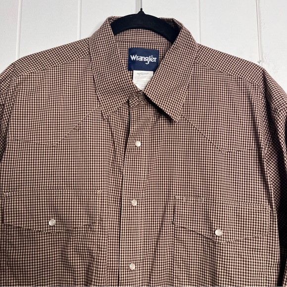 Wrangler | Shirts | Wrangler Mens Tan And Brown Gingham Checkered ...